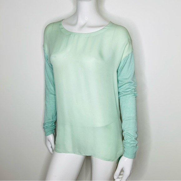 Vince | Sweaters | Vince Sea Foam Silk Front Knit Back Boxy Blouse Sweater Medium Mint Green ...